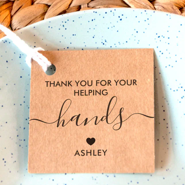 Thank You For Your Helping Hands Gift Tag, Kraft Favor Tags | Zazzle