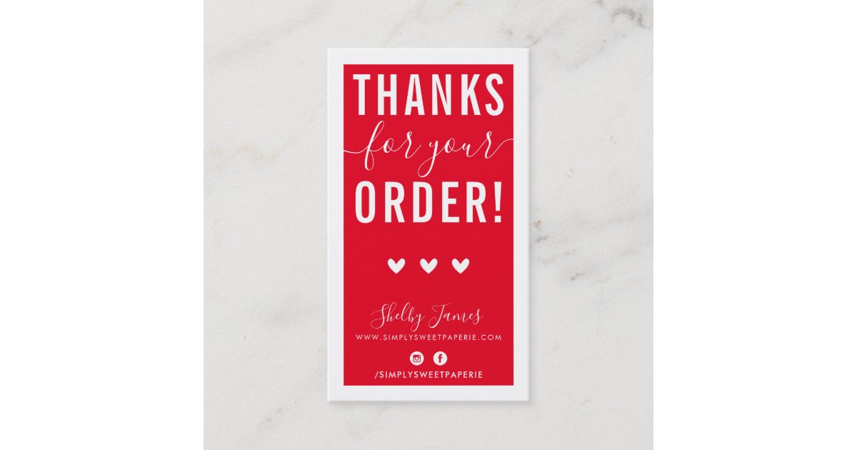 THANK YOU FOR YOUR ORDER insert modern xmas red | Zazzle