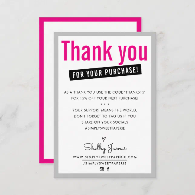 THANK YOU FOR YOUR PURCHASE modern customer insert | Zazzle