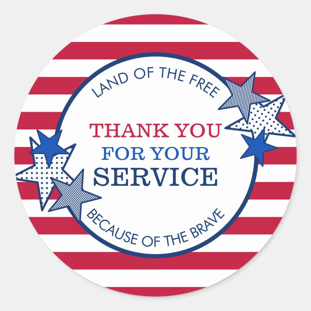 Thank You for Your Service Veterans Stars Stripes Classic Round Sticker ...