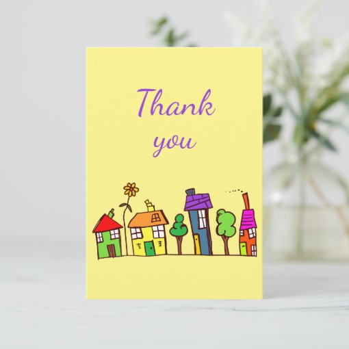 Thank You Fun Houses Homes Cartoon Town City | Zazzle