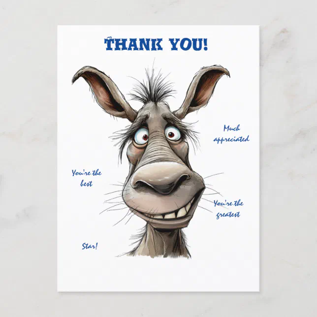 Thank You Funny Donkey Postcard | Zazzle