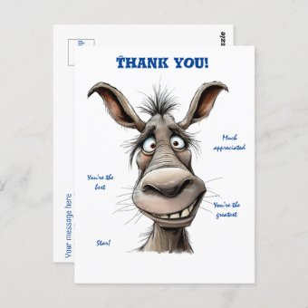 Thank You Funny Donkey Postcard | Zazzle