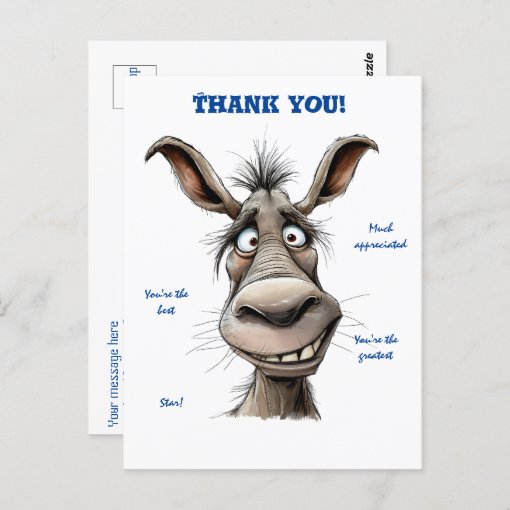 Thank You Funny Donkey Postcard | Zazzle