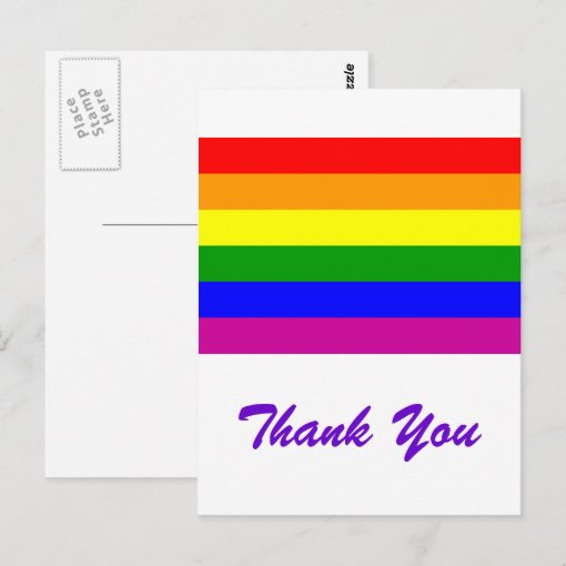 Thank You/ Gay Rainbow Wedding Postcard | Zazzle