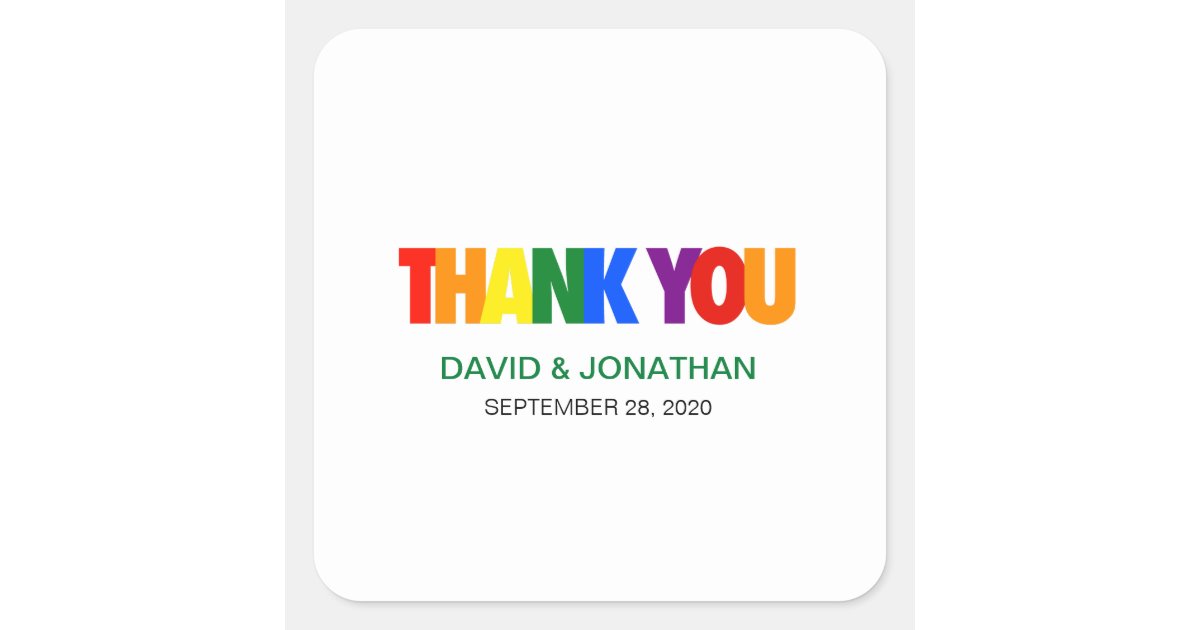 Thank You Gay Wedding Rainbow Flag Favor Square Sticker Zazzle