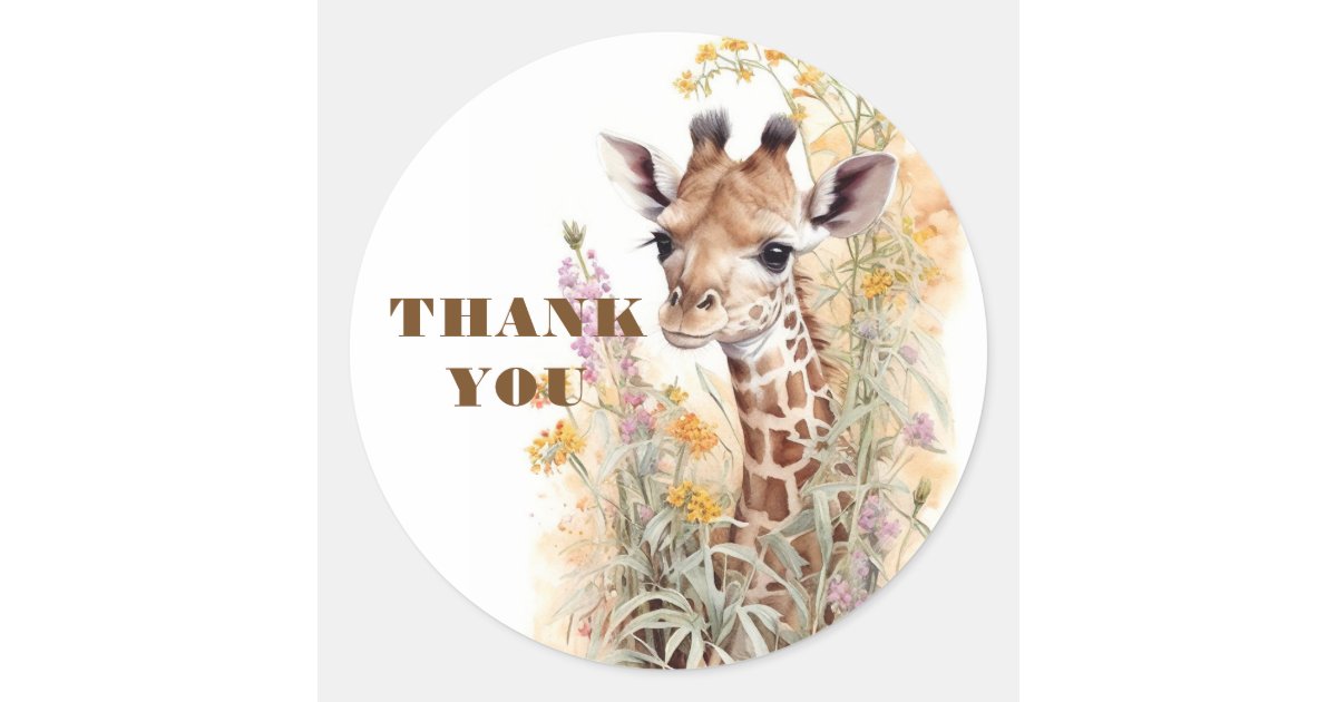 Thank You Giraffe Classic Round Sticker | Zazzle