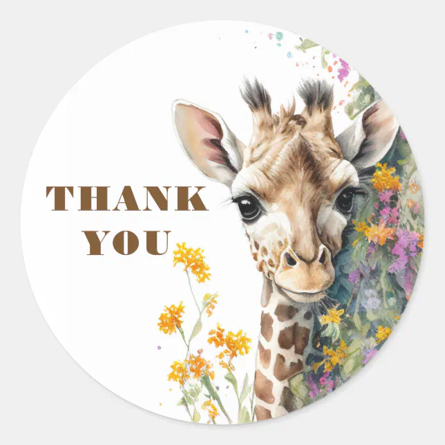 Thank You Giraffe Classic Round Sticker | Zazzle
