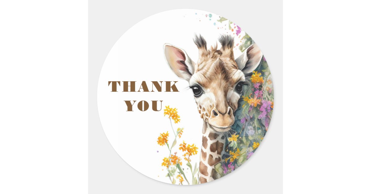 Thank You Giraffe Classic Round Sticker | Zazzle