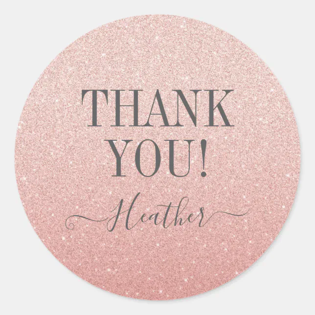 Thank You Girly Rose Gold Blush Pink Glitter Classic Round Sticker | Zazzle