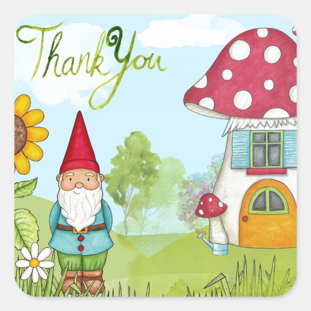 Thank You Gnome Square Sticker | Zazzle
