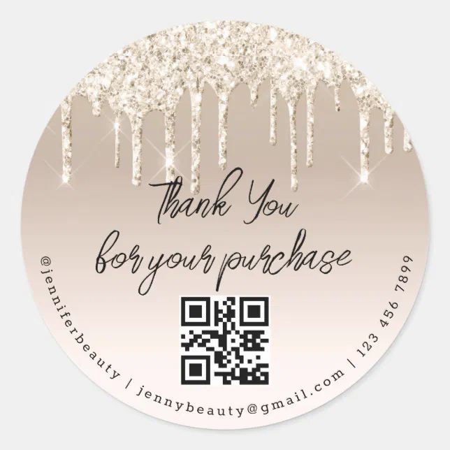 thank you gold dripping glitters qr code business classic round sticker ...