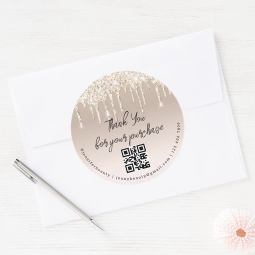thank you gold dripping glitters qr code business classic round sticker ...