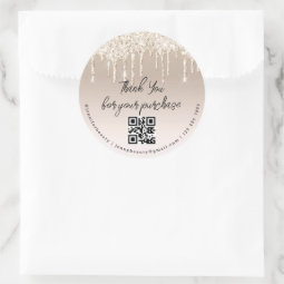 thank you gold dripping glitters qr code business classic round sticker ...