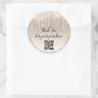 thank you gold dripping glitters qr code business classic round sticker ...