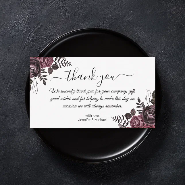 thank you gothic floral wedding modern note card | Zazzle