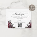 thank you gothic floral wedding qr code note card | Zazzle