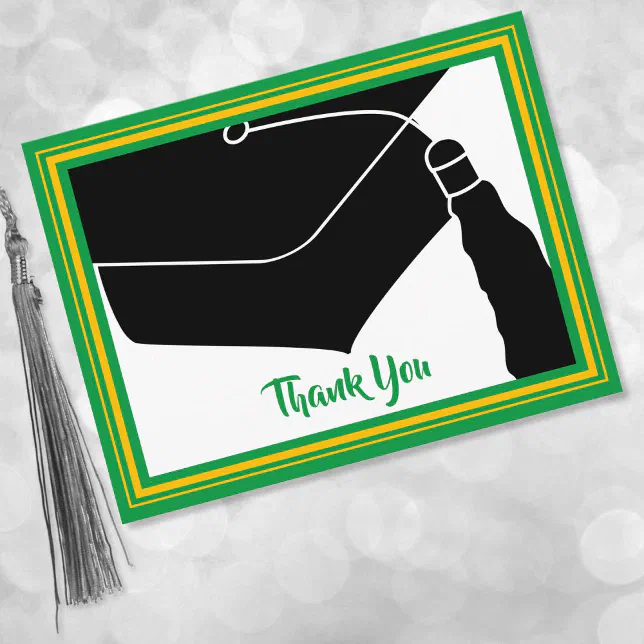 Thank You Grad Cap Green and Gold Postcard | Zazzle