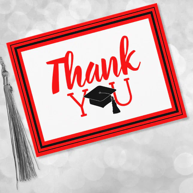 Thank You Grad Cap Red and Black Postcard | Zazzle