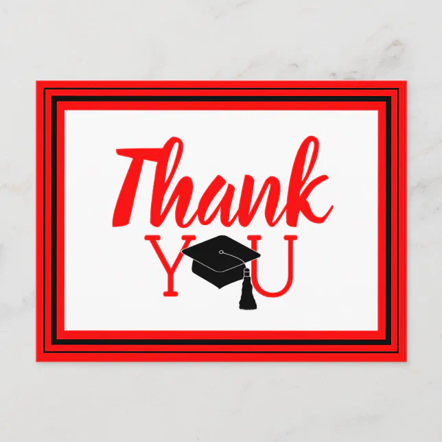 Thank You Grad Cap Red and Black Postcard | Zazzle