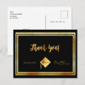 Thank you graduation black gold postcard | Zazzle