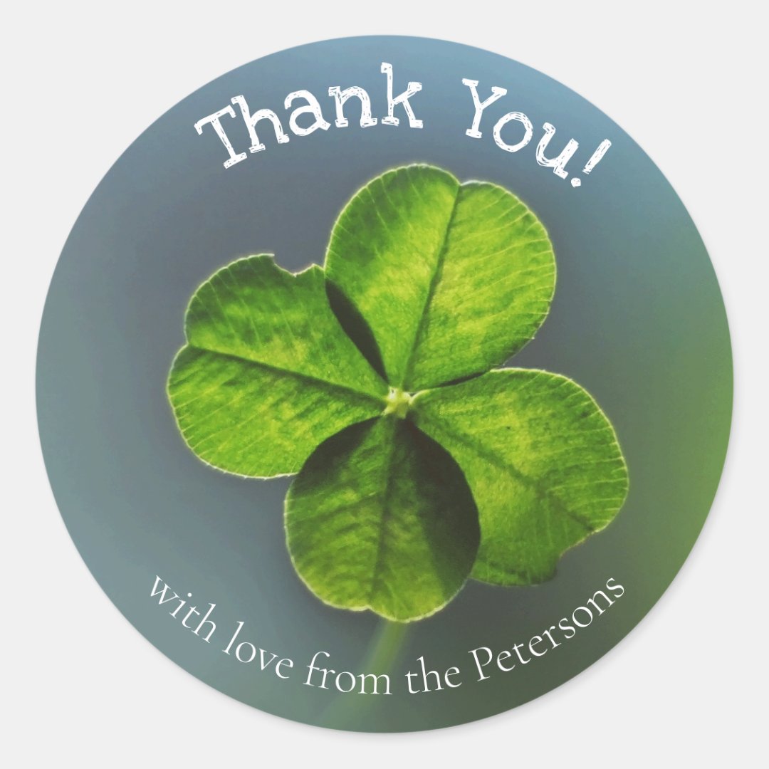 Thank You Green Four Leaf Clover with Name Classic Round Sticker | Zazzle