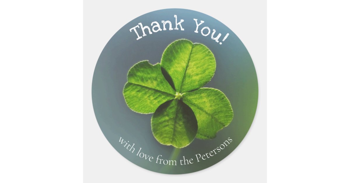 Thank You Green Four Leaf Clover with Name Classic Round Sticker | Zazzle