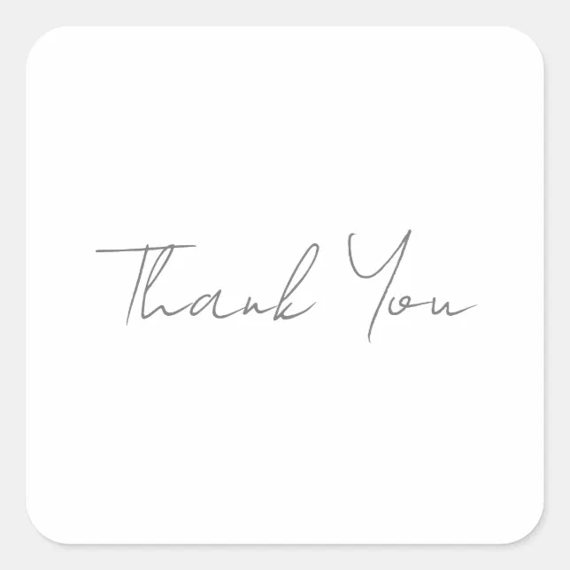 Thank You Grey Handwritten Classical Chic White Square Sticker | Zazzle