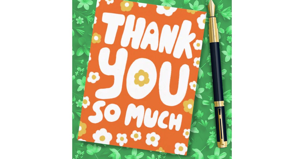 THANK YOU Groovy Daisies Colorful Bubble Letters Postcard | Zazzle