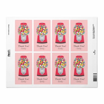 Thank You, Gumball Machine, Candy Party Label | Zazzle