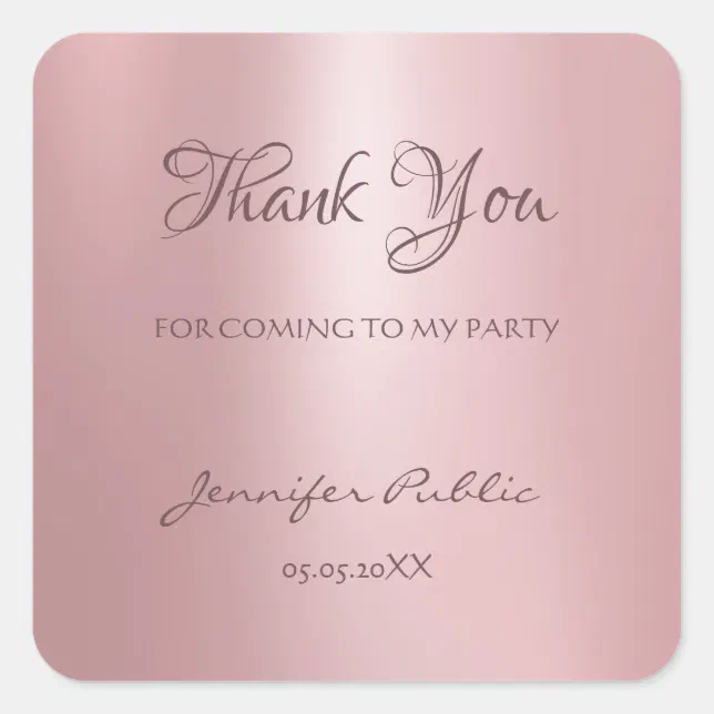 Thank You Hand Script Text Rose Gold Template Square Sticker | Zazzle