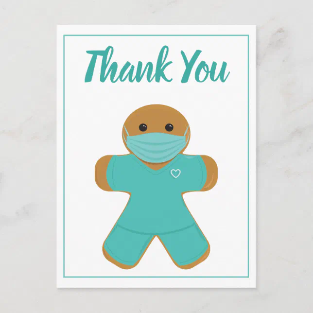 Thank You Healthcare Nurse Doctor Gingerbread Man Postcard | Zazzle