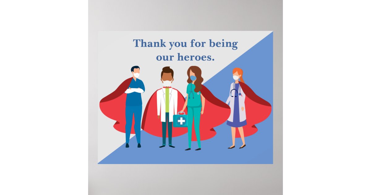 Thank You Healthcare Workers Hero Doctor Nurse Poster | Zazzle