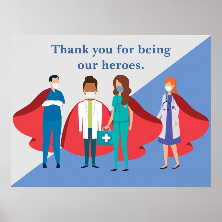 Thank You Healthcare Workers Hero Doctor Nurse Poster | Zazzle