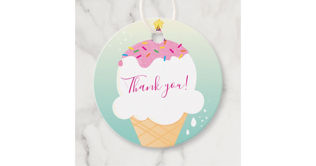 THANK YOU ice cream cone sprinkles colours mint Favor Tags | Zazzle