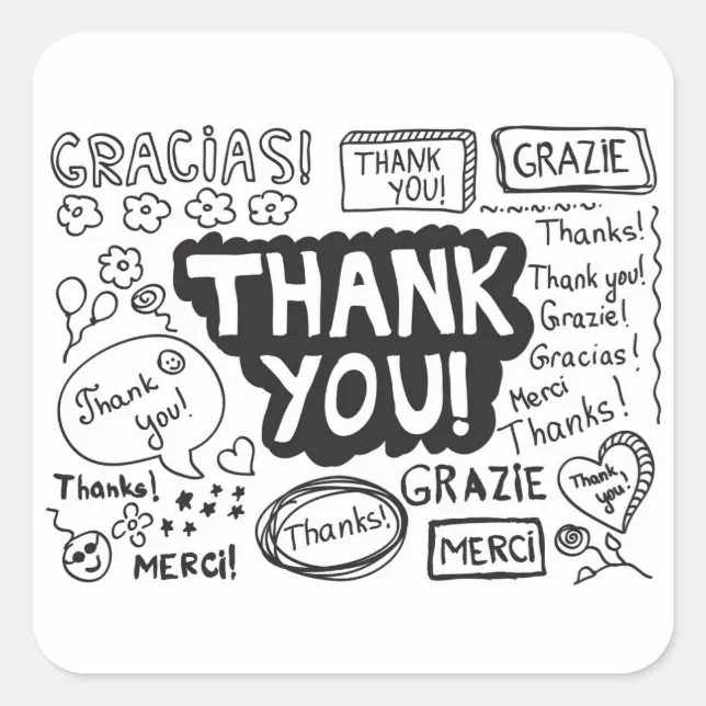 Thank You In Different Languages Square Sticker | Zazzle