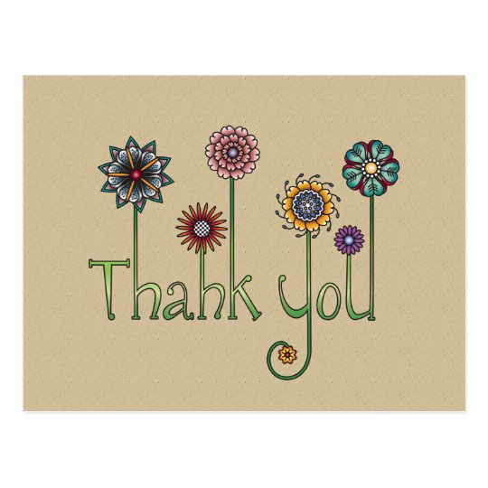 Thank You in Doodle Art Flowers Postcard | Zazzle.com