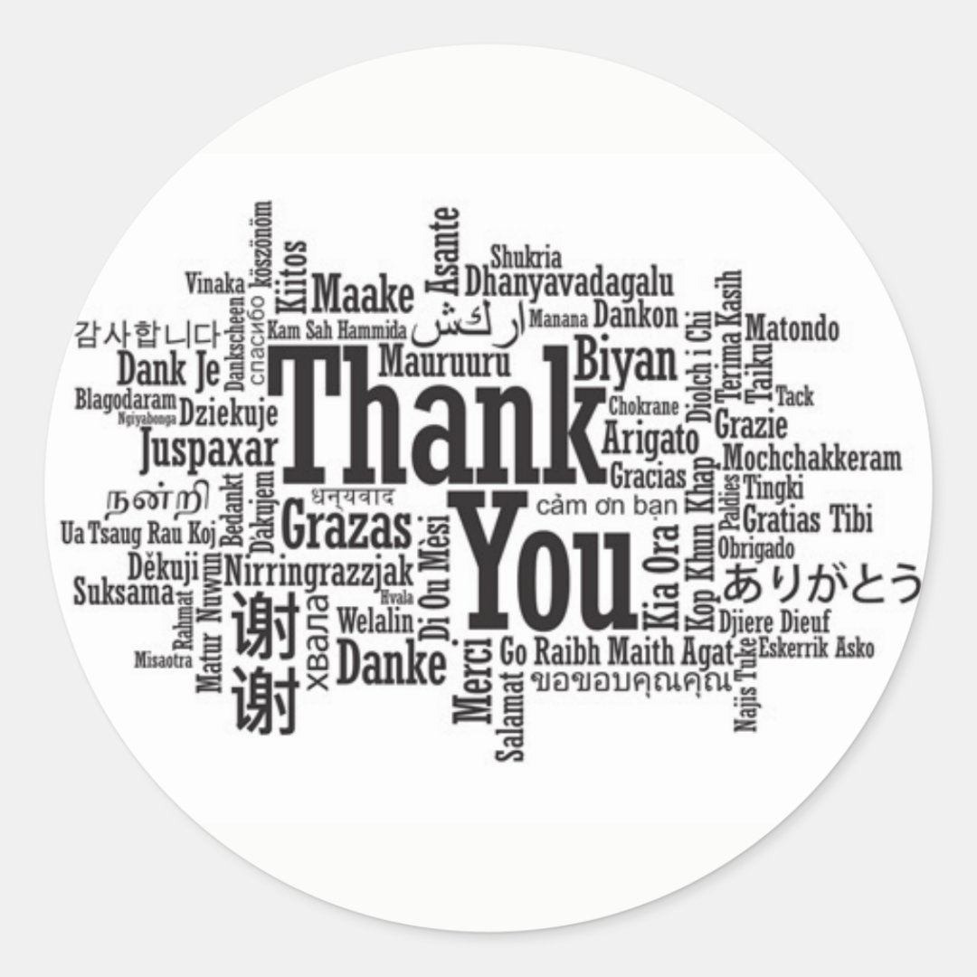 "THANK YOU IN MANY LANGUAGES" STICKER | Zazzle