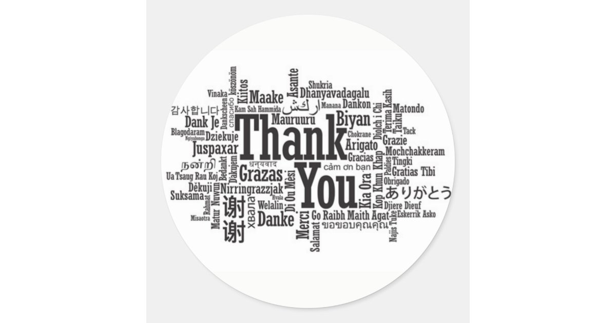 "THANK YOU IN MANY LANGUAGES" STICKER | Zazzle