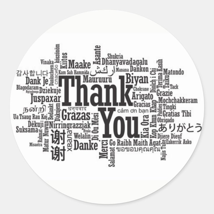 "THANK YOU IN MANY LANGUAGES" STICKER | Zazzle