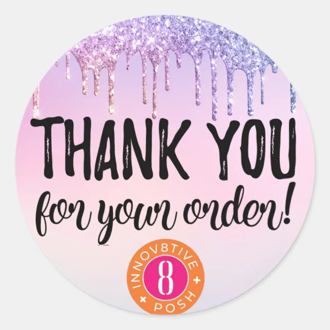 Thank you Innov8tive + Posh glitter drip label | Zazzle