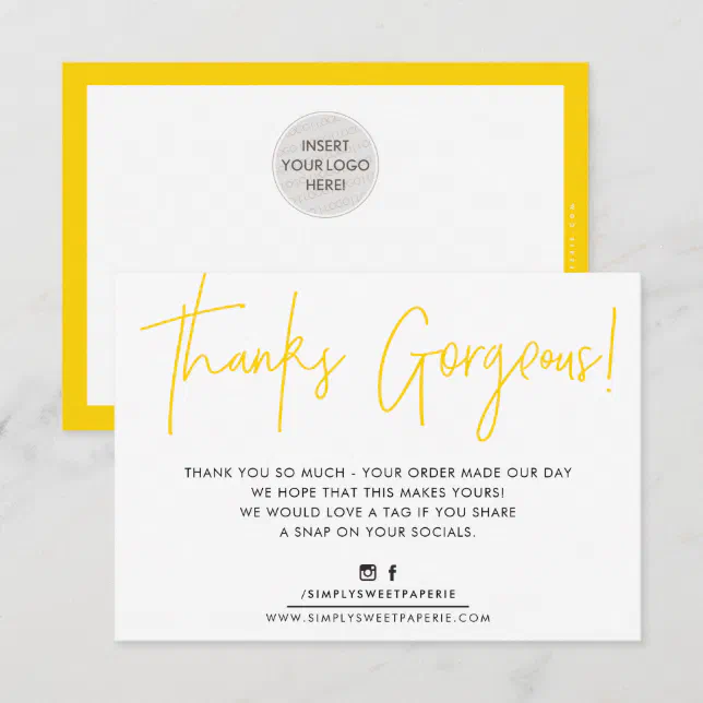 THANK YOU INSERT modern cute biro business yellow | Zazzle
