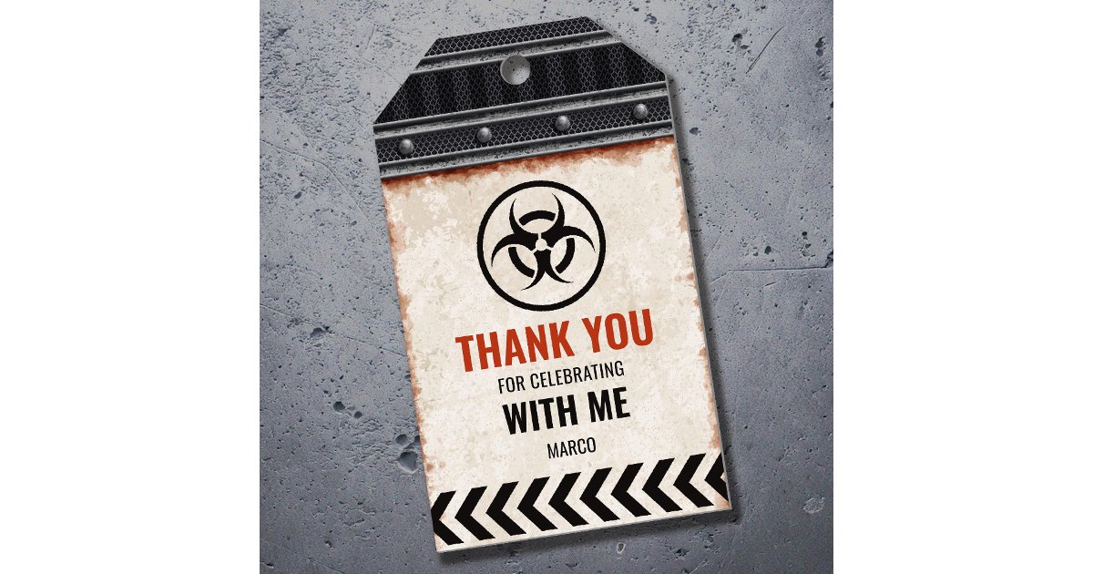 Thank you label with metallic grid and rivets | Zazzle