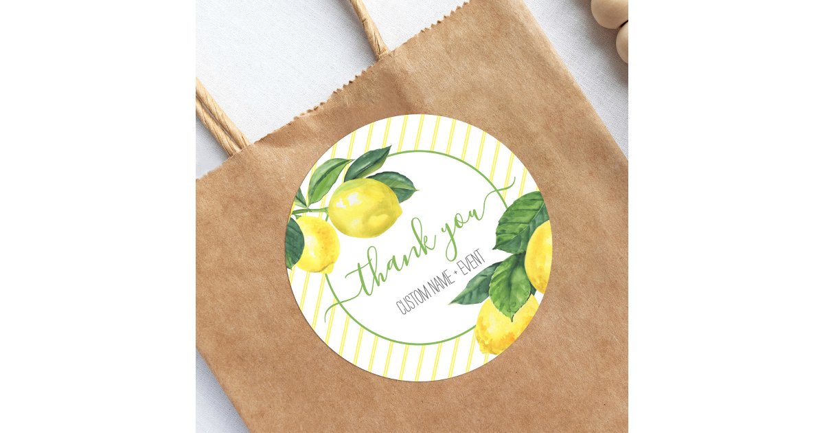 Thank you lemons rustic country watercolor stripes classic round ...