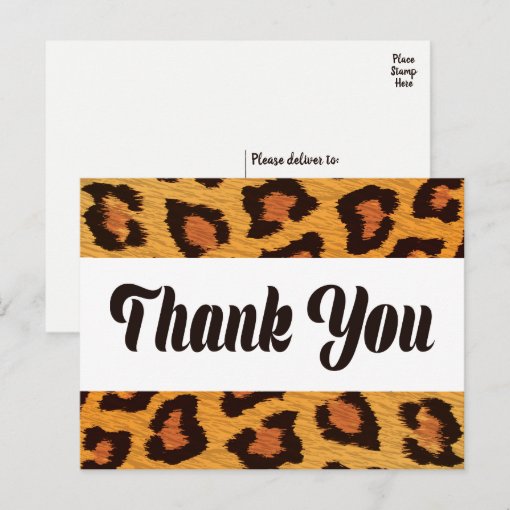 Thank You Leopard Skin Gold & Brown Wedding Party Postcard | Zazzle