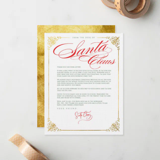 Thank You Letter From Santa Claus Note Card | Zazzle