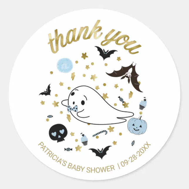 Thank You Little Boo Halloween Boy Baby Shower Classic Round Sticker ...