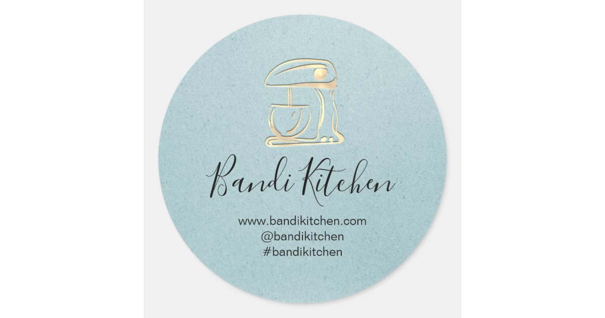 Thank You Logo Kitchen Cooking Chef Gold Blue Classic Round Sticker ...