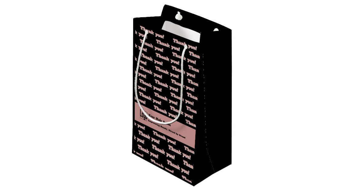 Thank you Logo Motto Hair Salon QR Code Black Pink Small Gift Bag | Zazzle