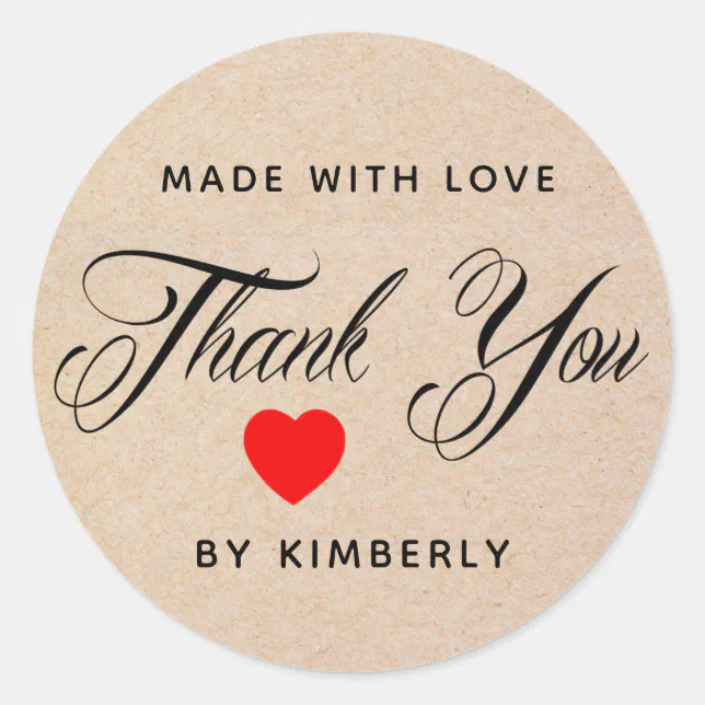 Thank You Made with Love Classic Round Sticker | Zazzle